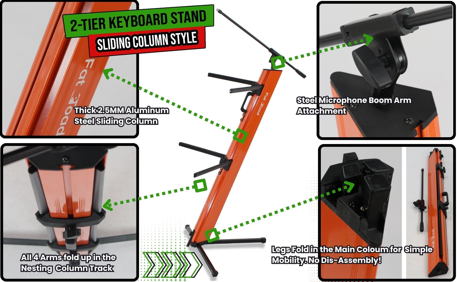 FAT TOAD 2-Tier Column Keyboard Stand with Mic Boom Arm - GeekStands.com