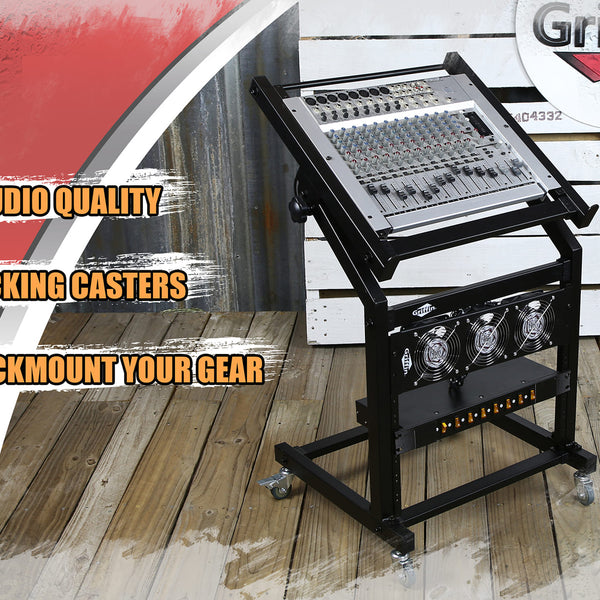 Studio Rack Mount Stand, Rolling Rackmount Mixer Case on Wheels ...