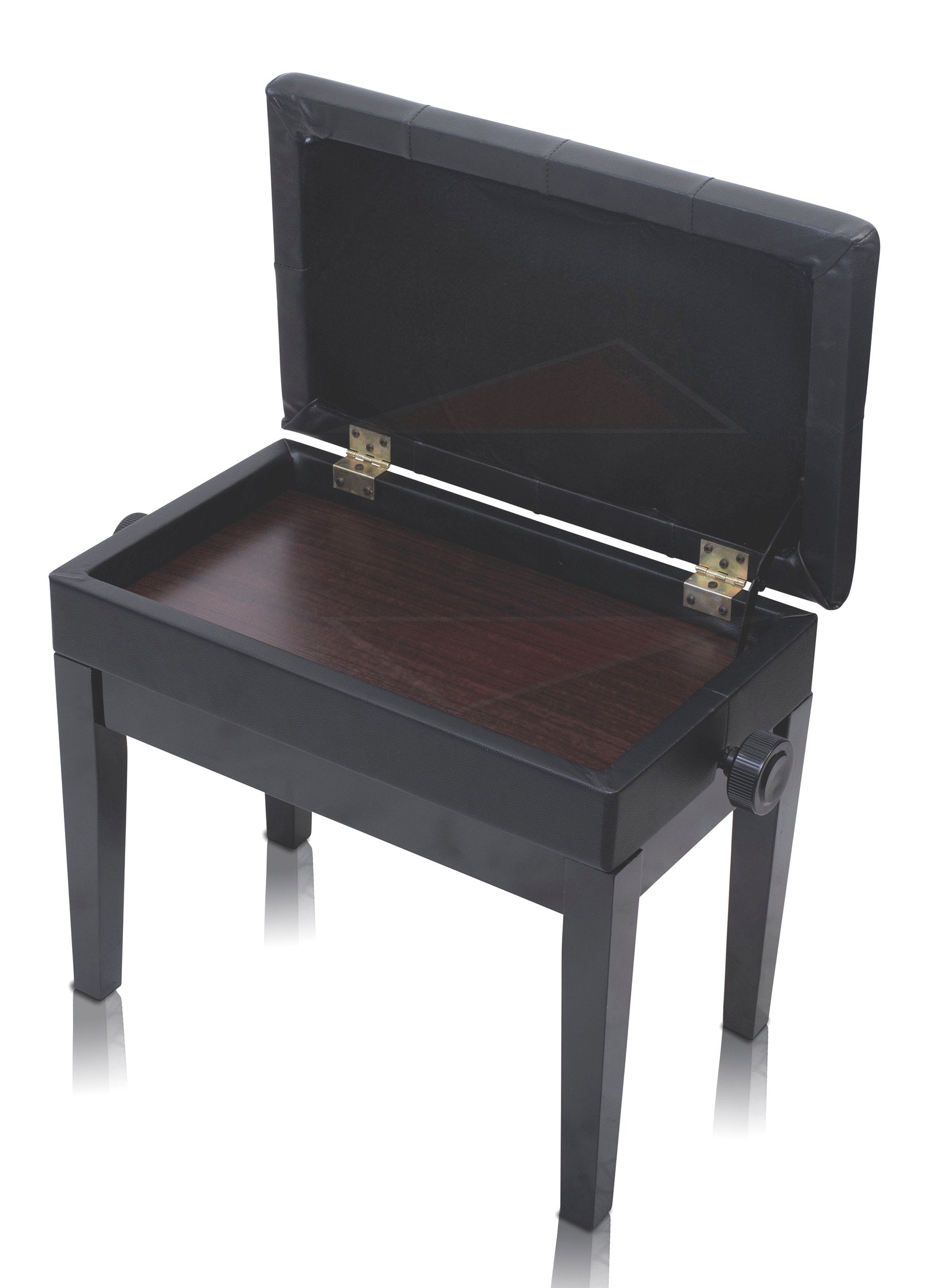Adjustable Piano Bench with Storage | Black Ebony Leather Wood ...
